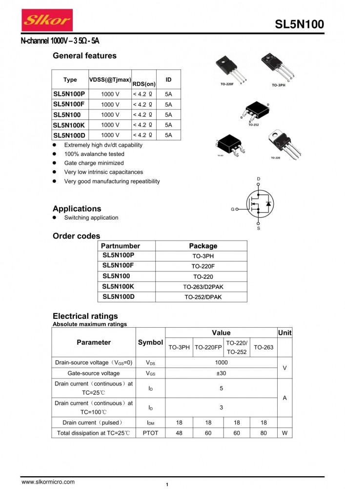 SL5N100 datasheet page 1