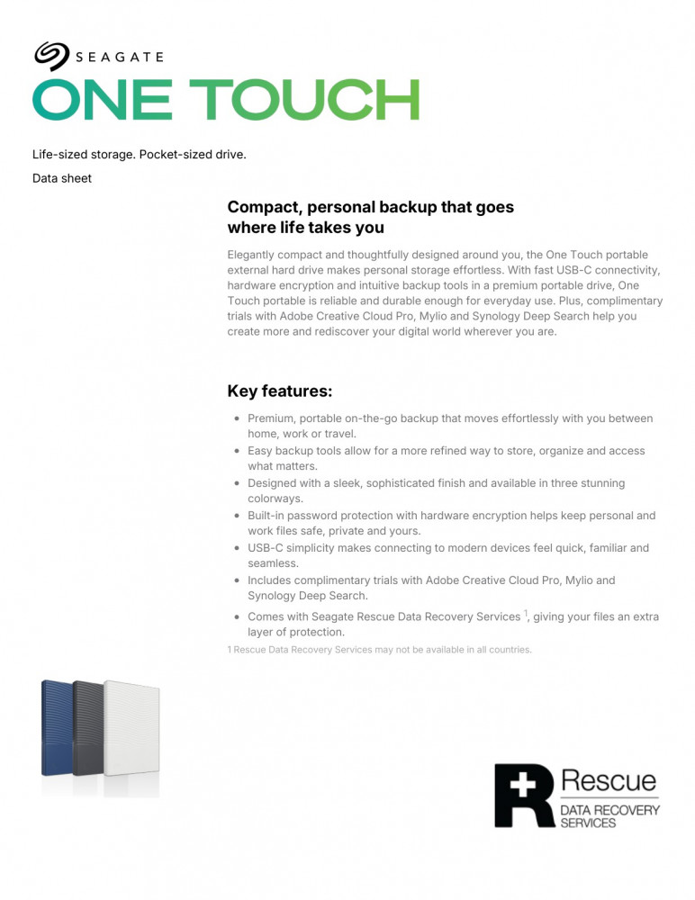 Seagate One Touch product datasheet page 1