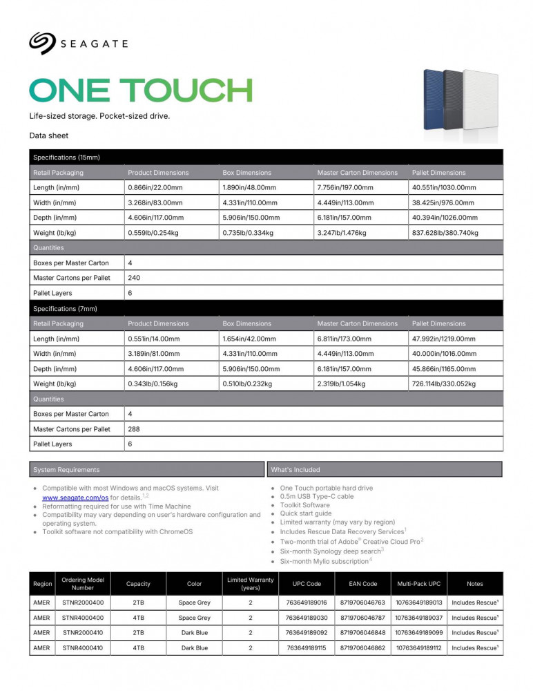 Seagate One Touch product datasheet page 2