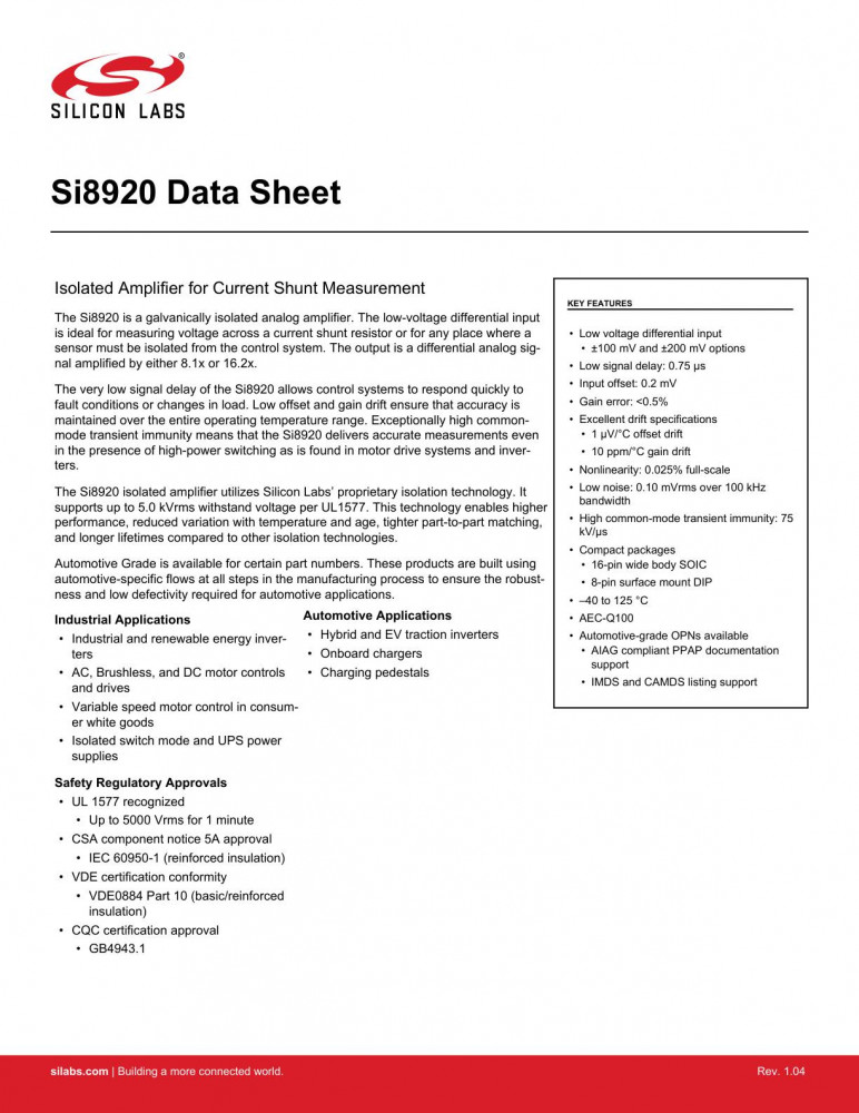 SI8920 datasheet page 1