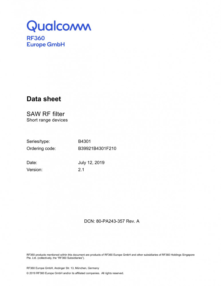 B39921B4301F210 datasheet page 1