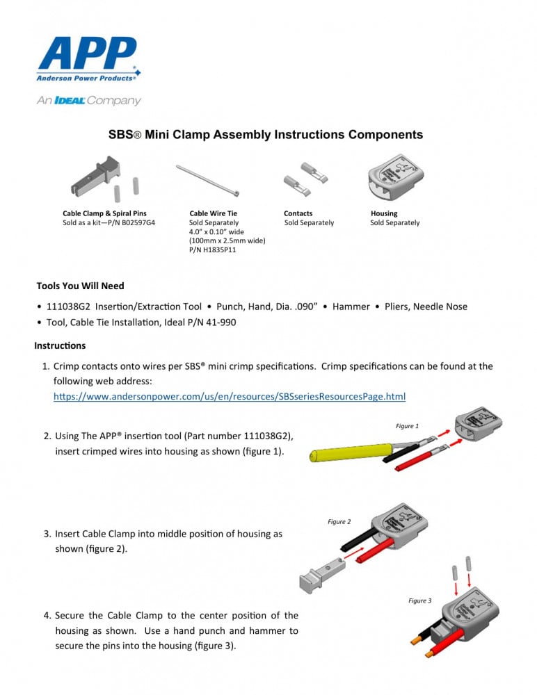 Anderson Power B02597G4 SBS Mini clamp assembly instructions page 1