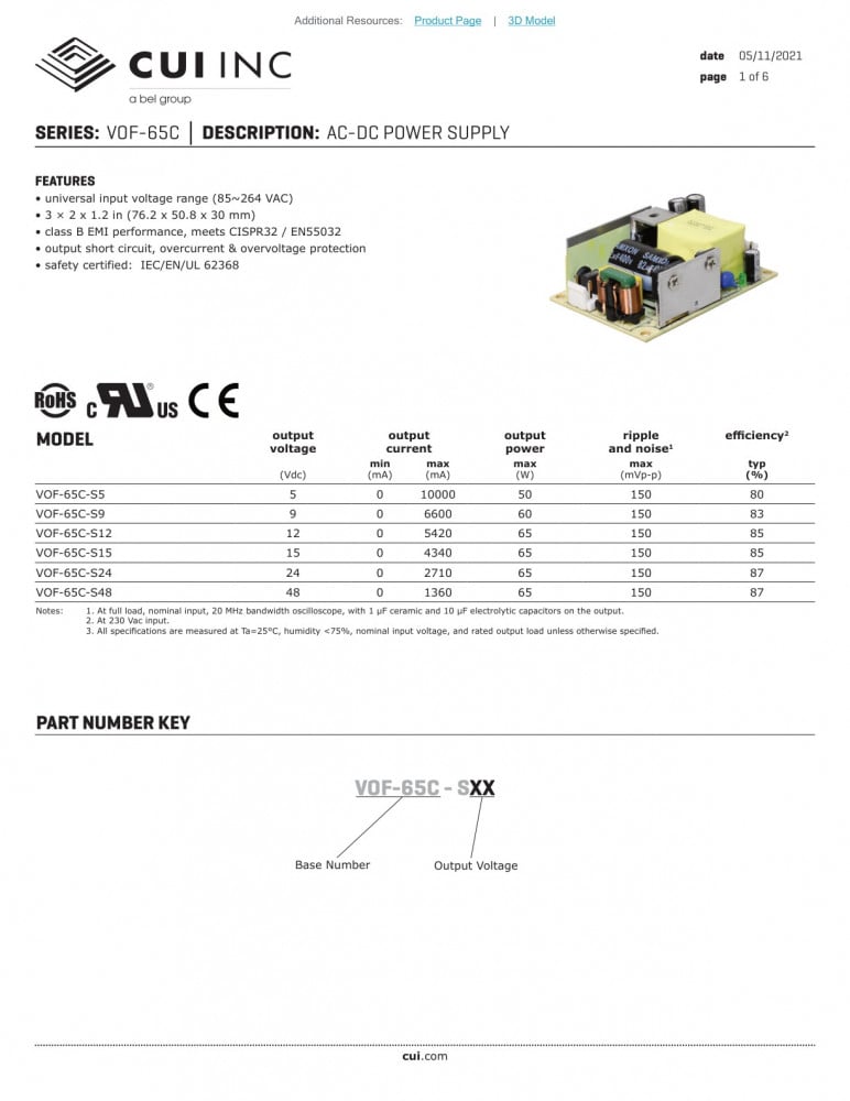 VOF-65C-S48 datasheet page 1