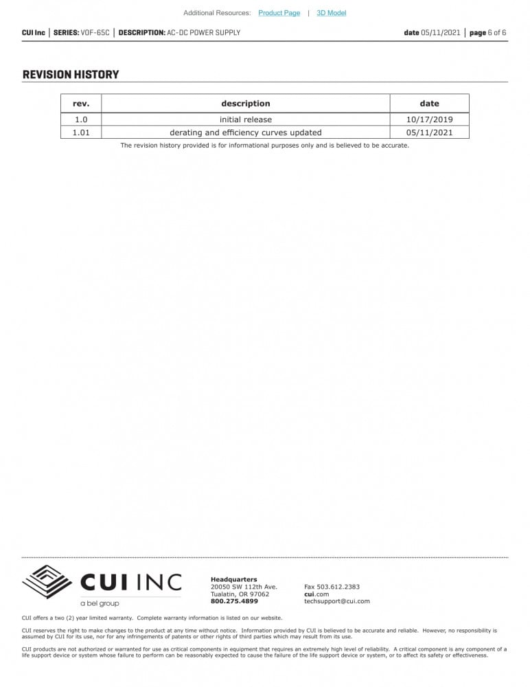 VOF-65C-S48 datasheet page 6