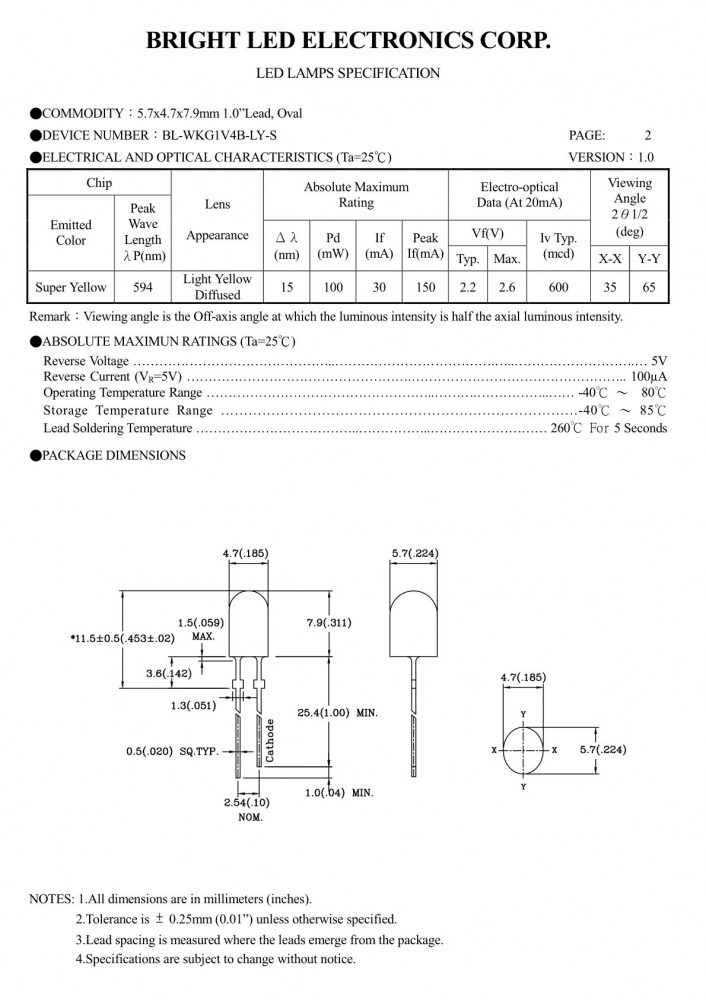 BL-WKG1V4B-LY-S datasheet page 1