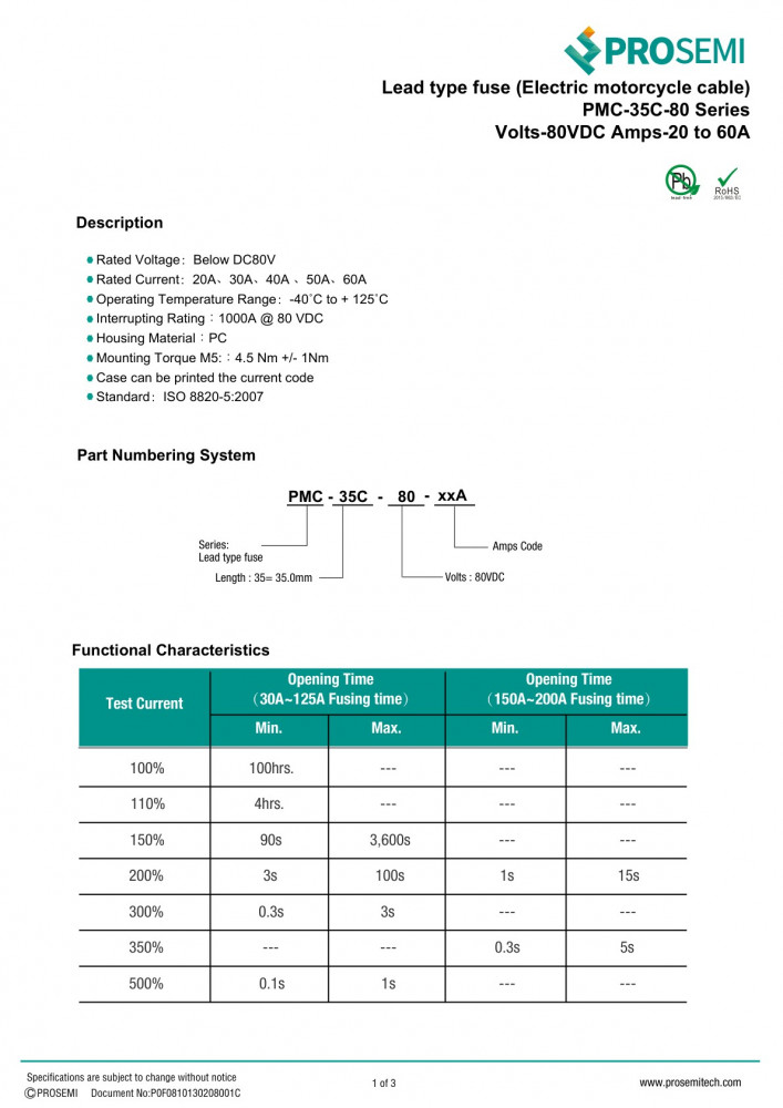 PMC-35C-80 series specification page