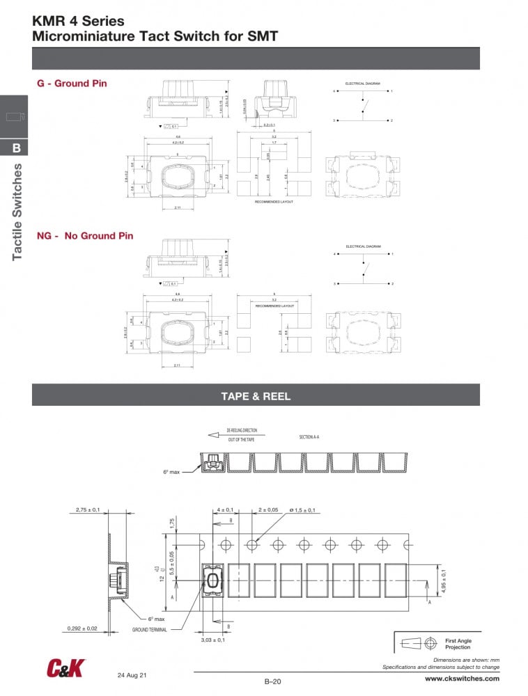 C&K KMR433GLFG technical document page 2
