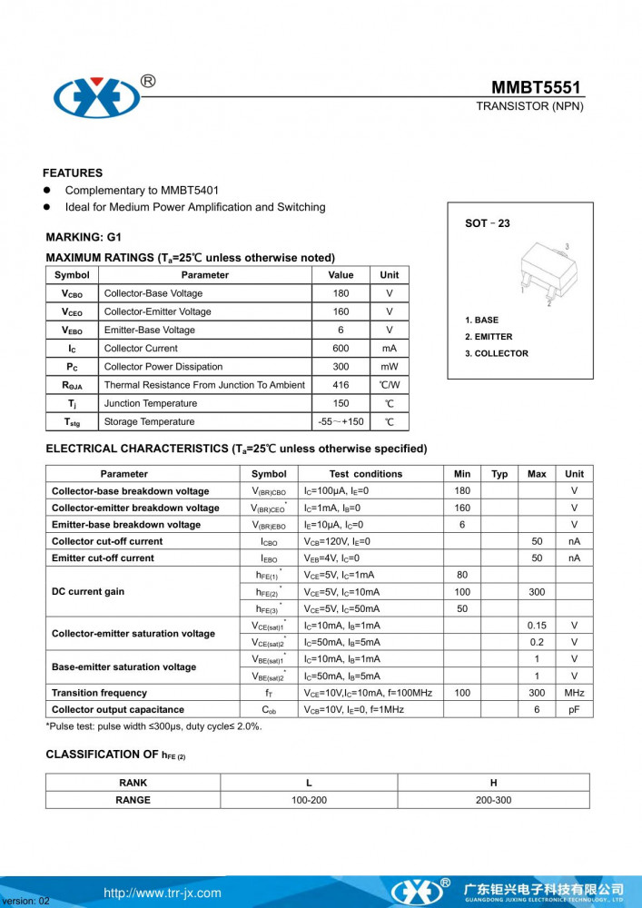 MMBT5551 G1 datasheet page 1