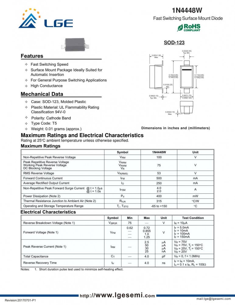 1N4448W datasheet page 1