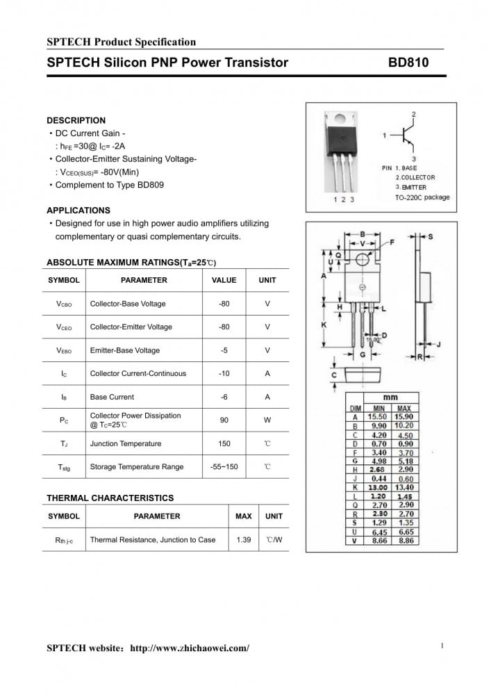 SPTECH BD810 datasheet page 1