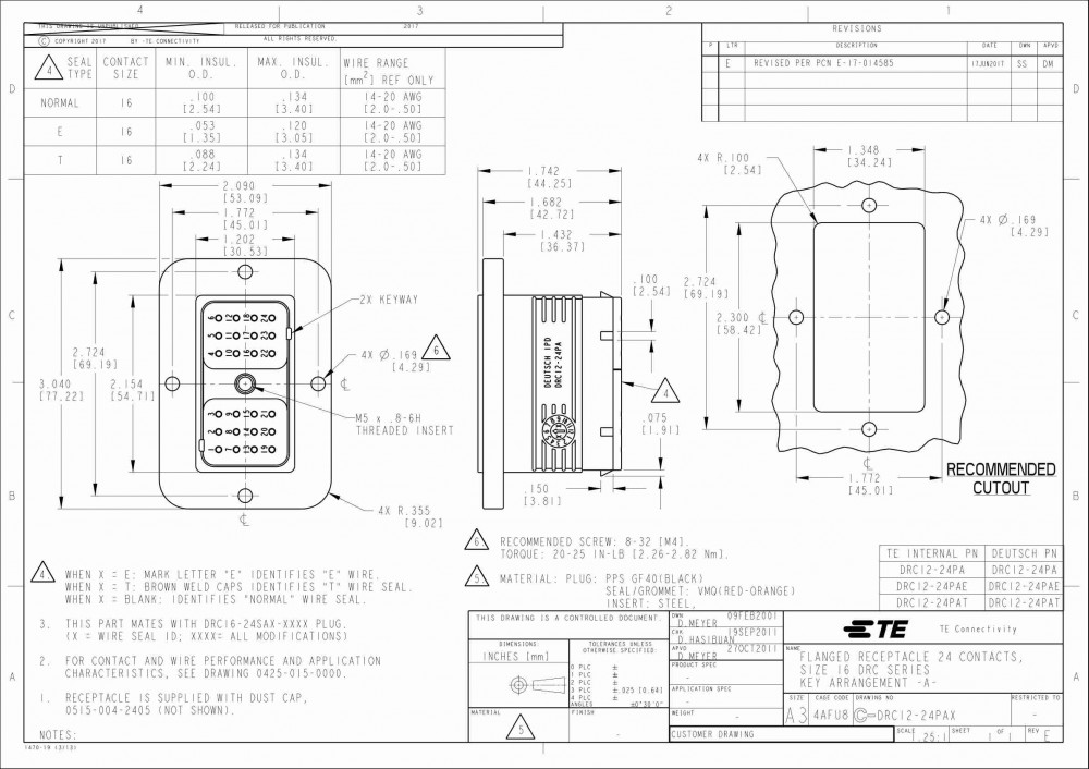 DEUTSCH DRC12-24PAE technical drawing preview