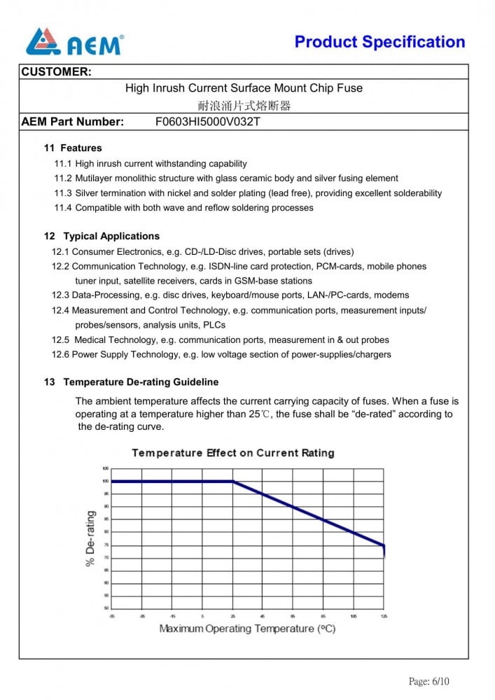 AEM F0603HI5000V032T datasheet page 6
