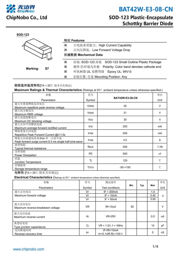 BAT42W-E3-08-CN datasheet page 1