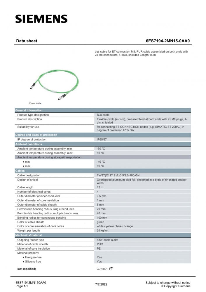 SIEMENS 6ES71942MN150AA0 data sheet page