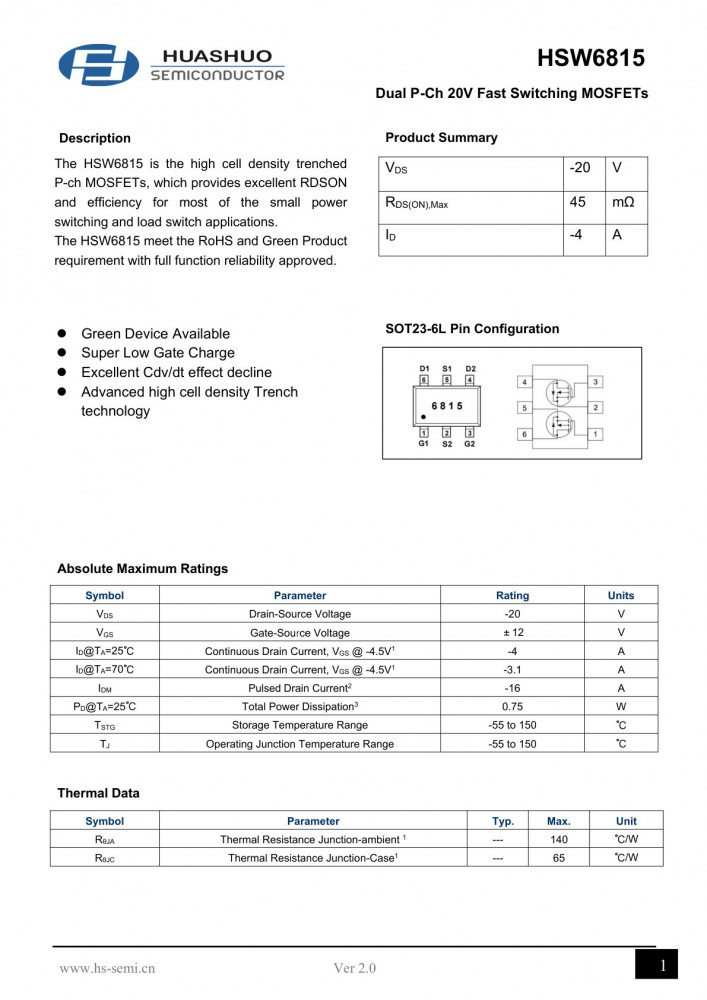 HSW6815 datasheet page 1