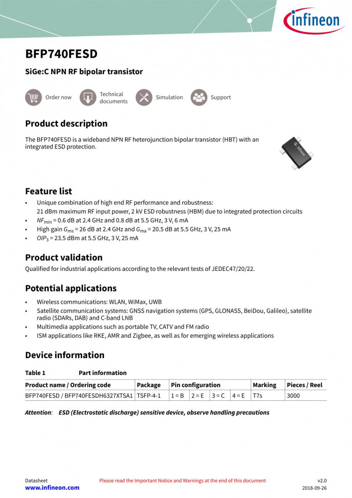 BFP740FESD technical document page 1