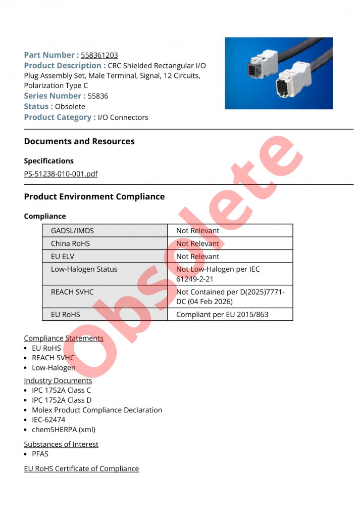 MOLEX 558361203 technical document preview, page 1