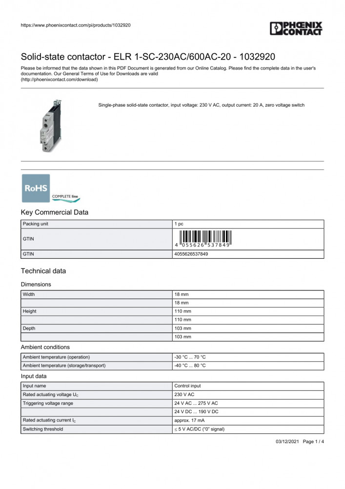 Phoenix Contact 1032920 product document preview 1