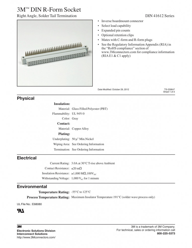 3M TS-2308-F DIN R-Form socket technical drawing sheet 1
