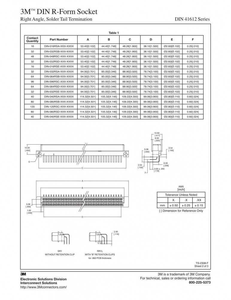3M TS-2308-F DIN R-Form socket technical drawing sheet 2
