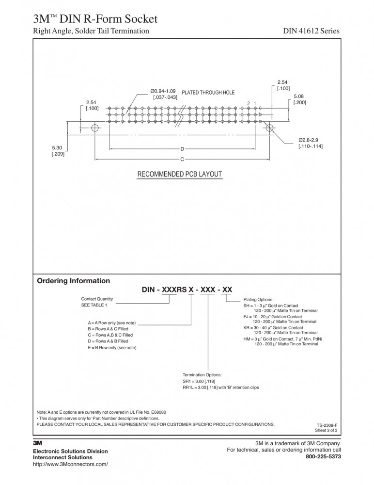 3M TS-2308-F DIN R-Form socket technical drawing sheet 3