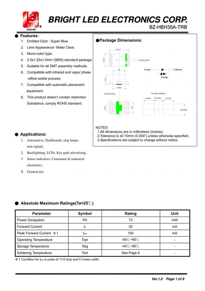 BZ-HBH35A-TRB datasheet page 1