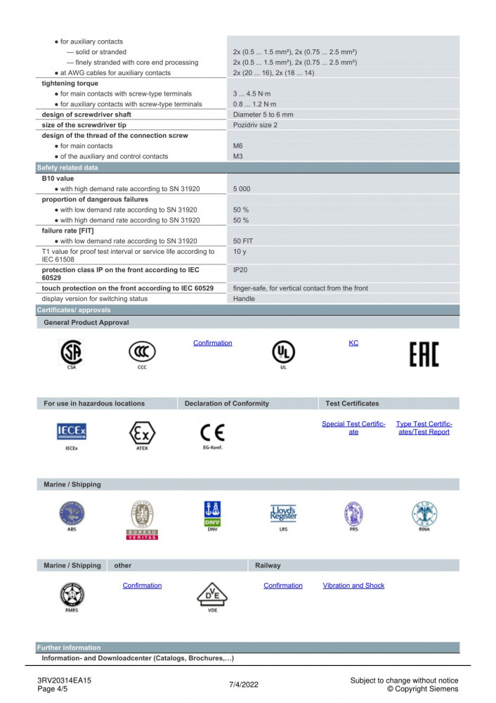 3RV20314EA15 datasheet page 4