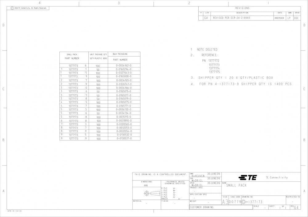 TE Connectivity 9-1377173-1 controlled drawing preview