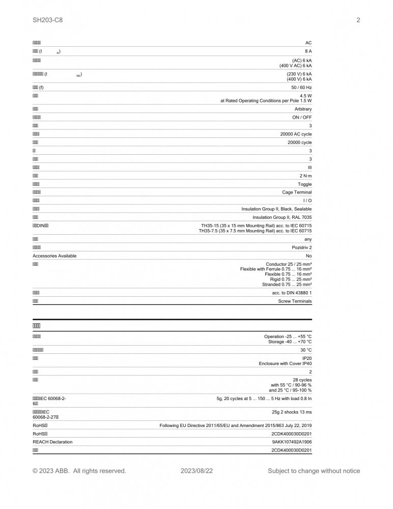 ABB SH203-C8 documentation page 2