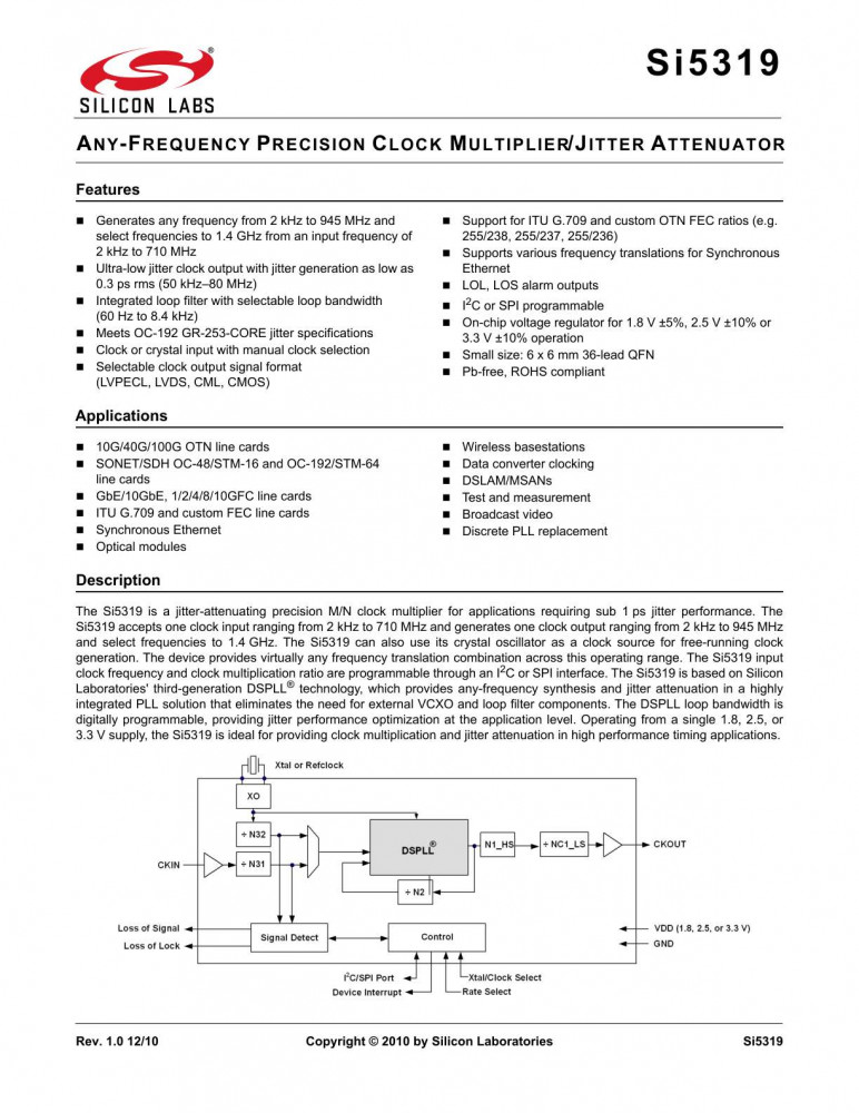 SI5319 datasheet page 1