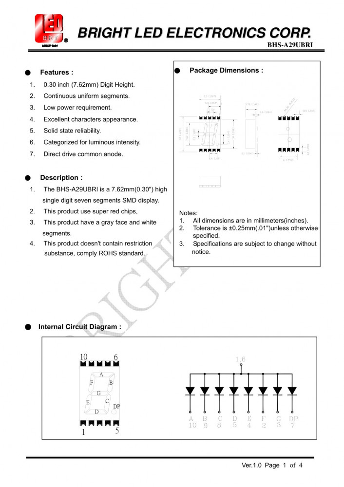 BHS-A29UBRI datasheet page 1