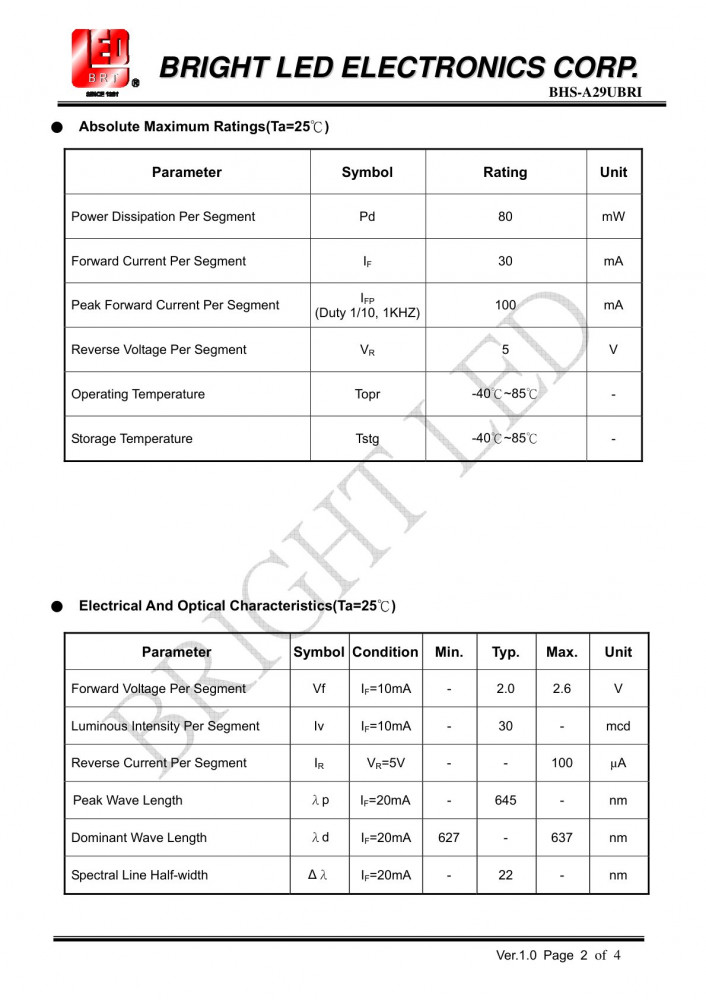 BHS-A29UBRI datasheet page 2