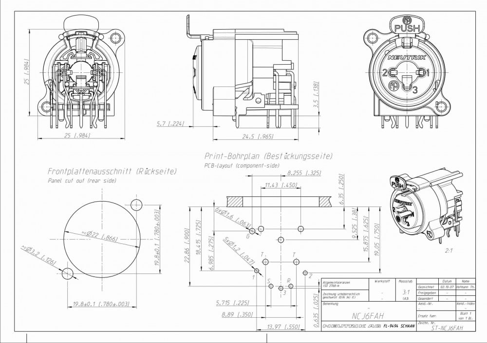 Neutrik NCJ6FA-H technical document page