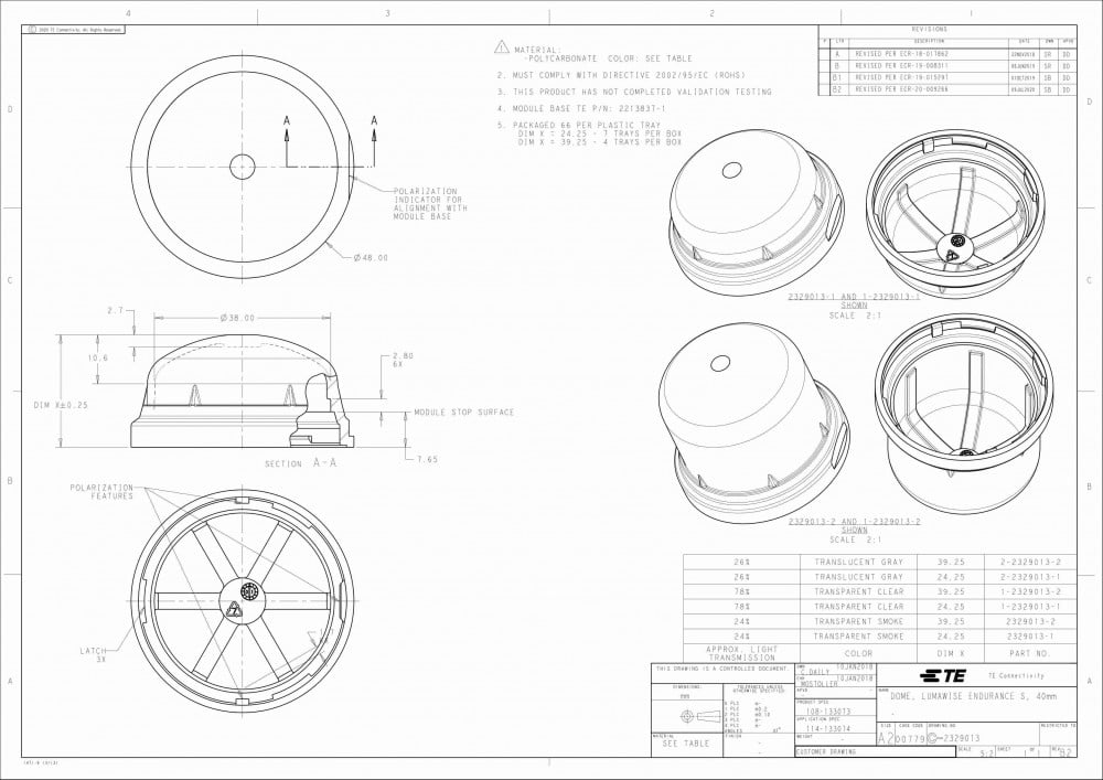 TE Connectivity 2-2329013-1 controlled customer drawing
