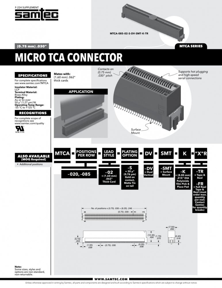 Samtec MTCA connector technical document page