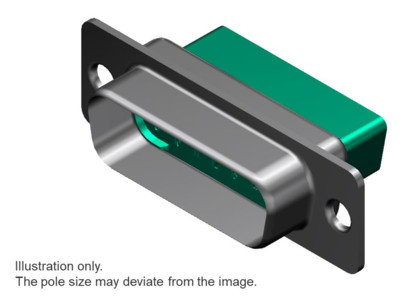 FCT Standard-Density D-Sub Crimp Housing, Female, Tin Plated Shell without Dimples, 6.50mm M3 Threaded Front Spacer, 37 Circuits, Green Front and Rear Insulator, Crimp Contacts Included