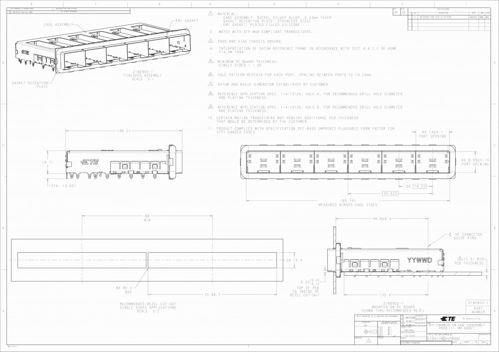 TE Connectivity 2180902-1 controlled drawing page 1