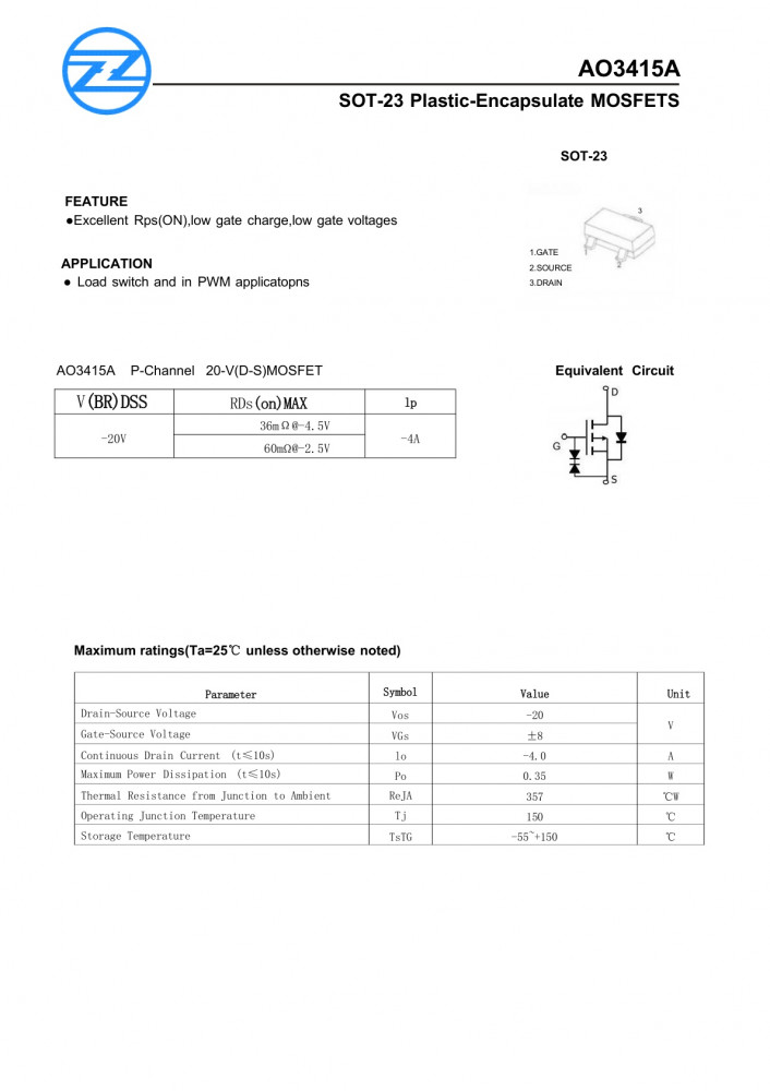 baocheng AO3415A datasheet page 1