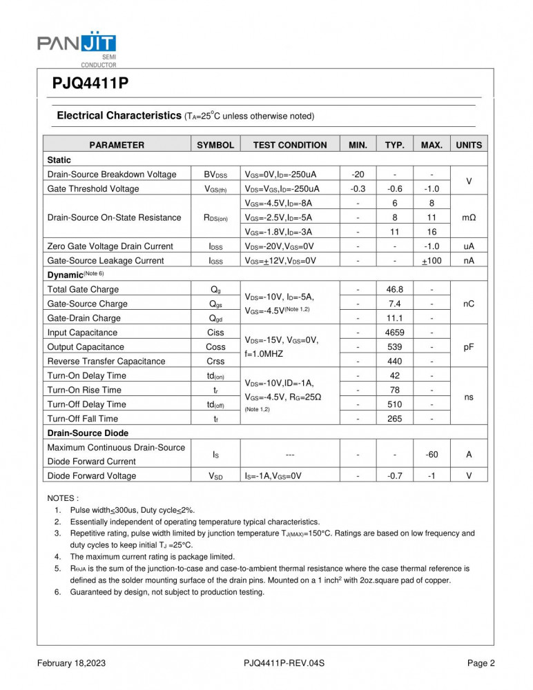 PJQ4411P datasheet page 2