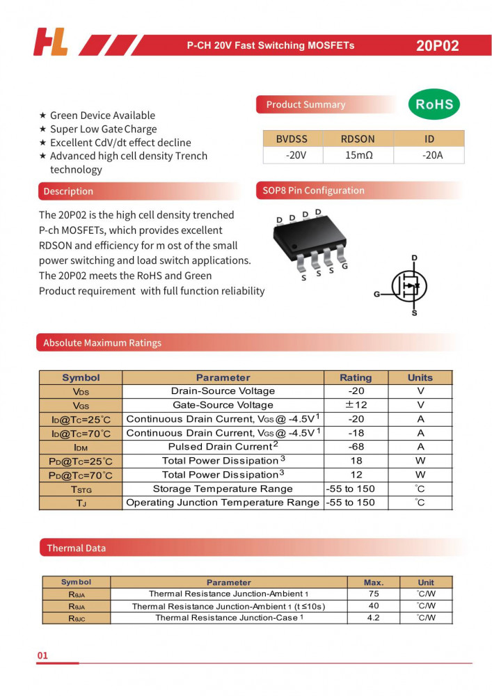 HL 20P02 datasheet page 1