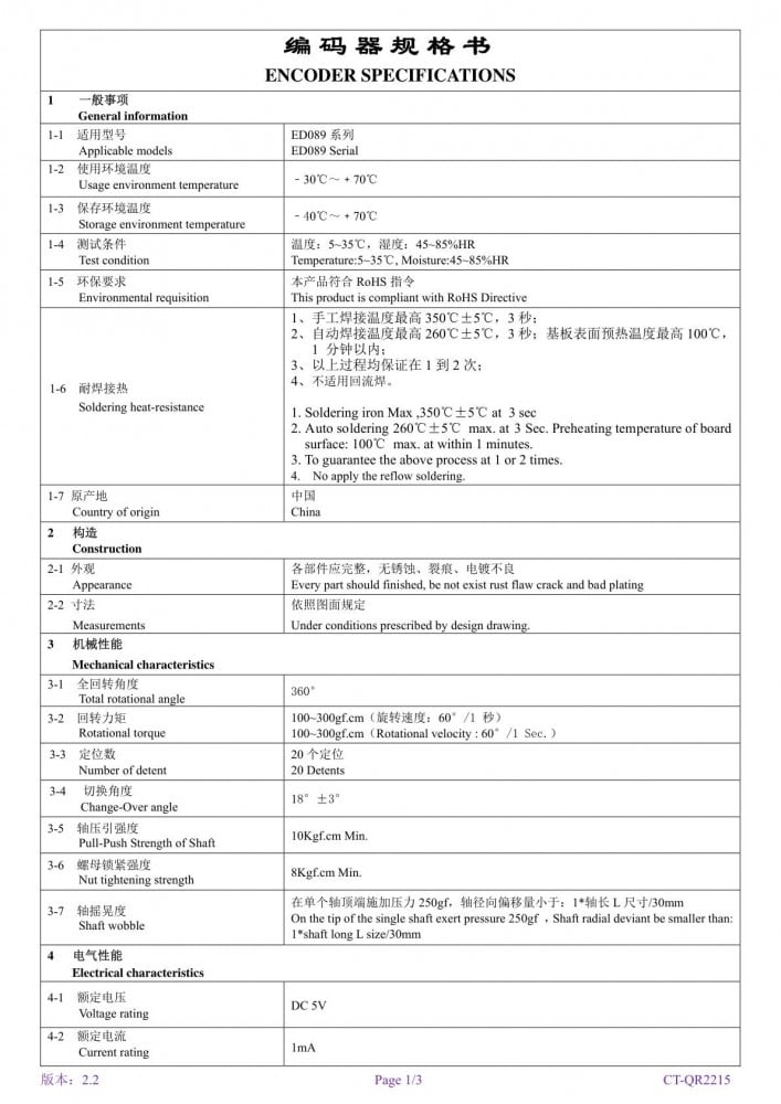 CTR ED089 encoder specification page 1