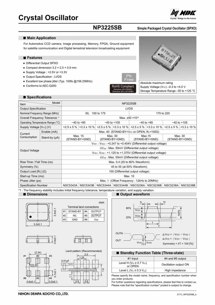 NDK NP3225SB specification document
