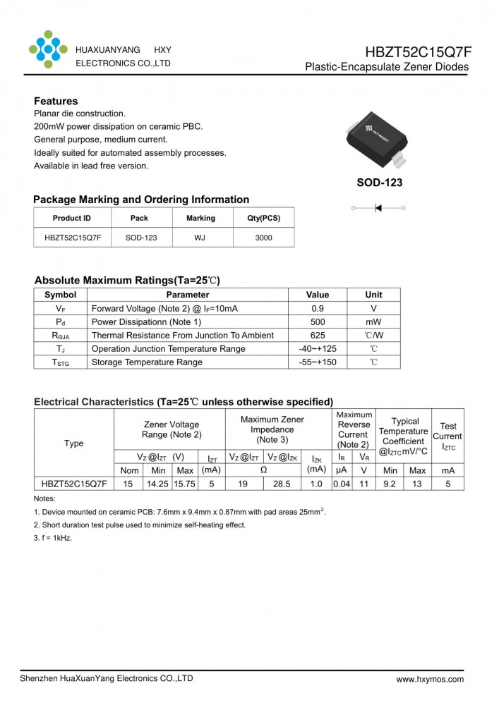 HBZT52C15Q7F technical document page 1
