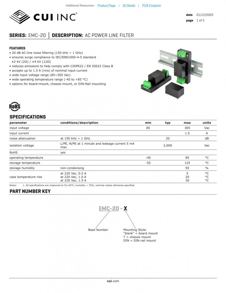 EMC-20-DIN datasheet page 1