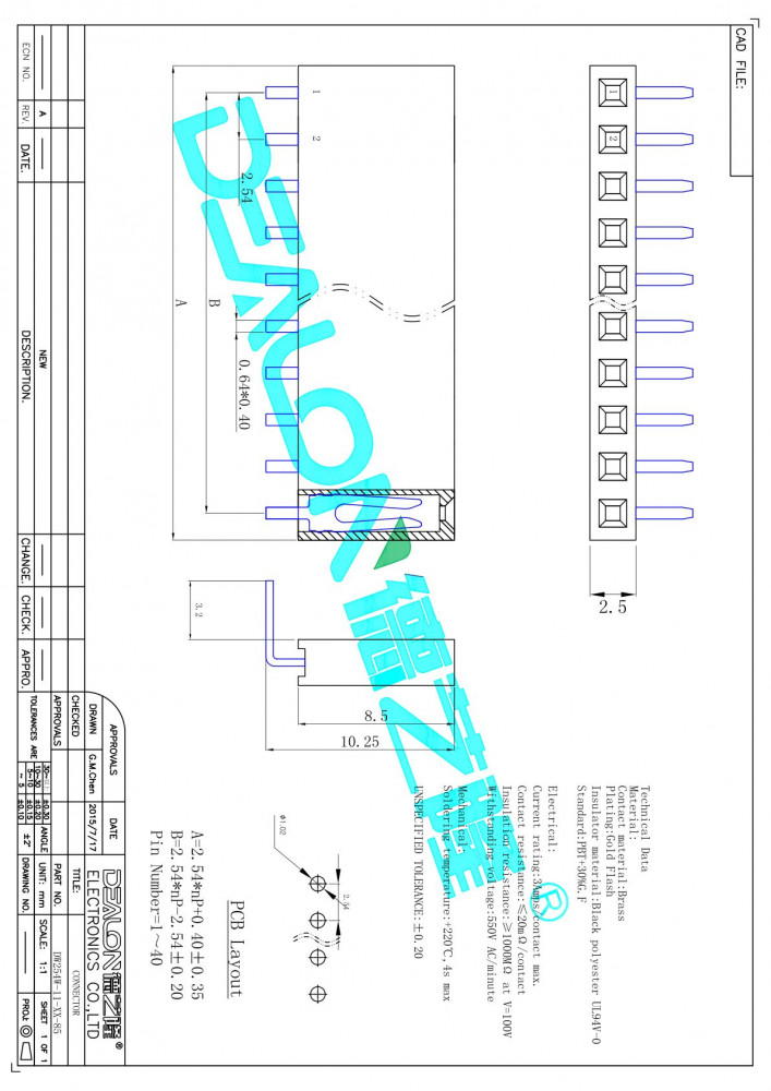 DEALON DW254W-11-06-85 connector technical drawing