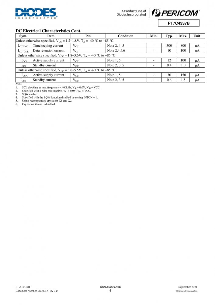 PT7C4337BLEX datasheet page 4