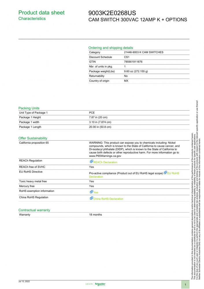 9003K2E0268US technical document preview