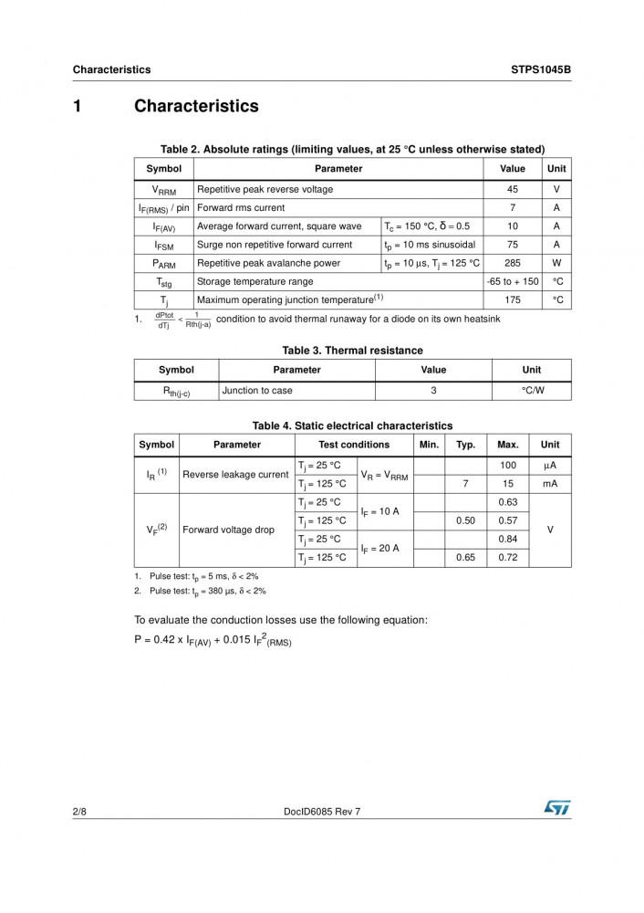 STPS1045B datasheet page 2