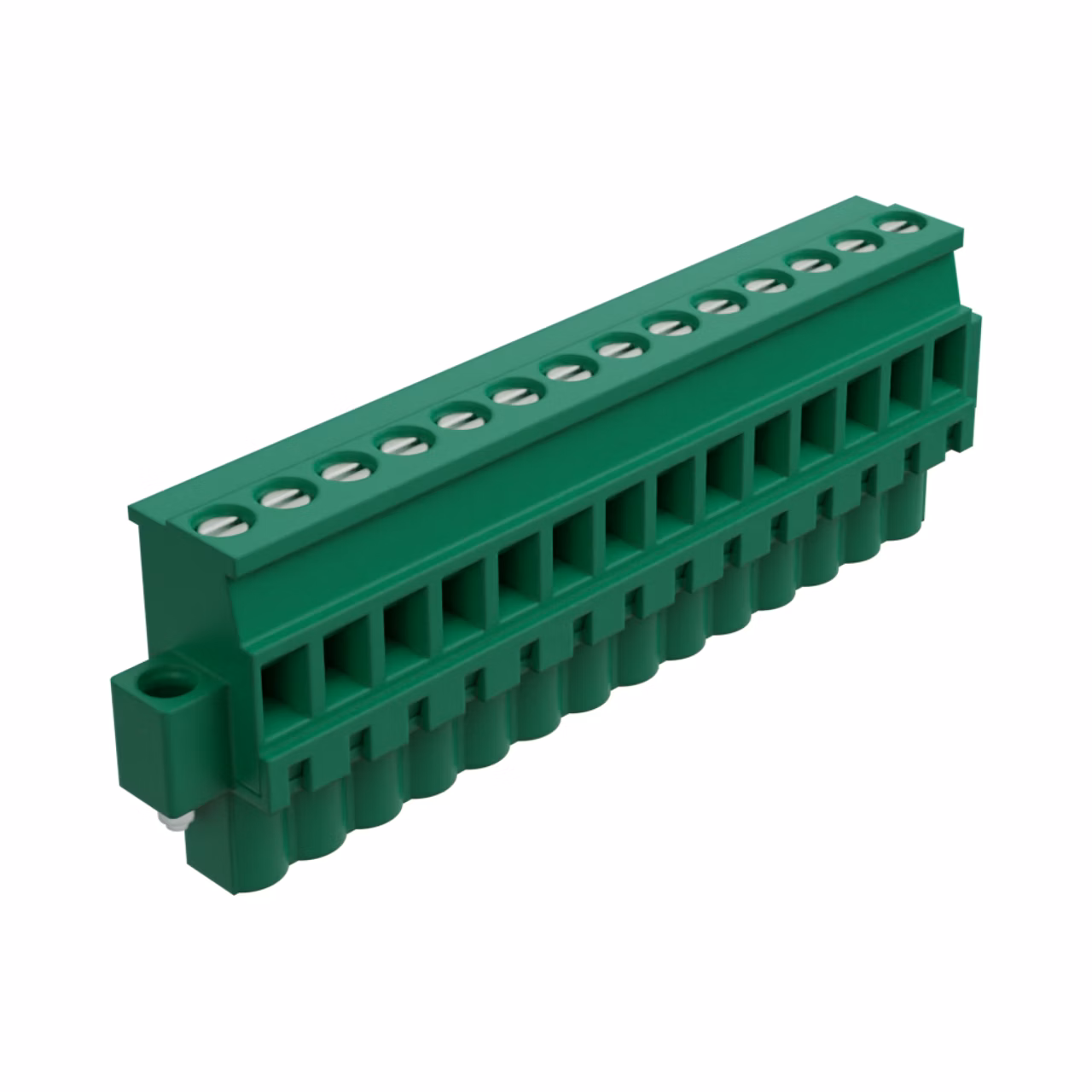 5.00mm Pitch Eurostyle Vertical Plug, with Retention Screws, Rear Wire Entry, Green Housing, Gold (Au) Plated, 14 Circuits for sale