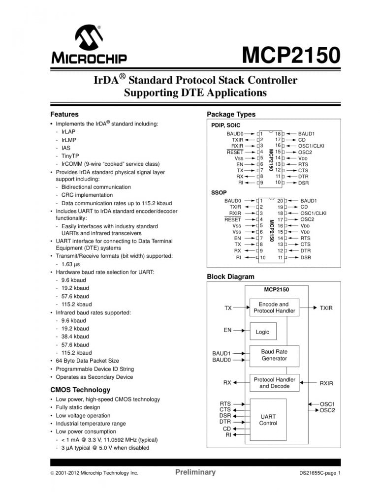 MCP2150 technical document page 1